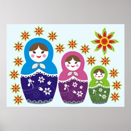 Russian Matryoshka Doll In Sunflowers Posters | Zazzle