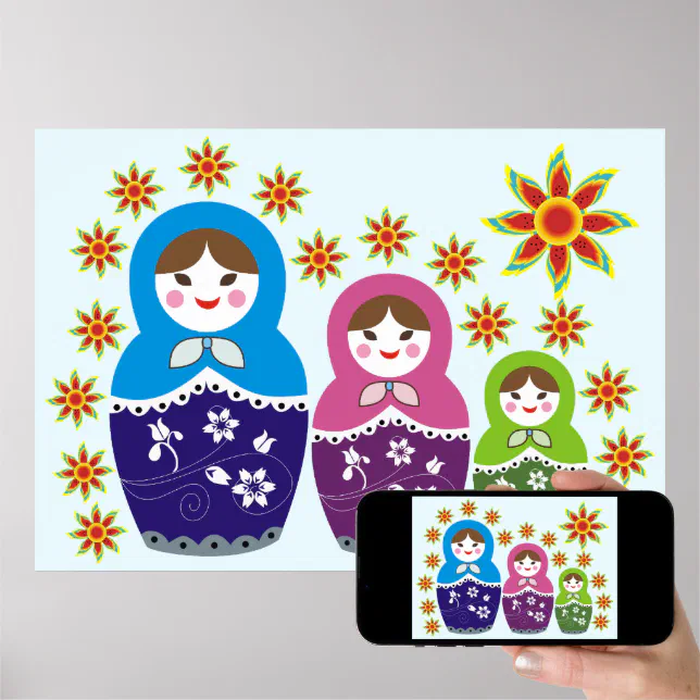 Russian Matryoshka Doll In Sunflowers Posters | Zazzle