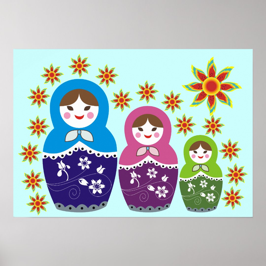 Russian Matryoshka Doll In Sunflowers Posters | Zazzle