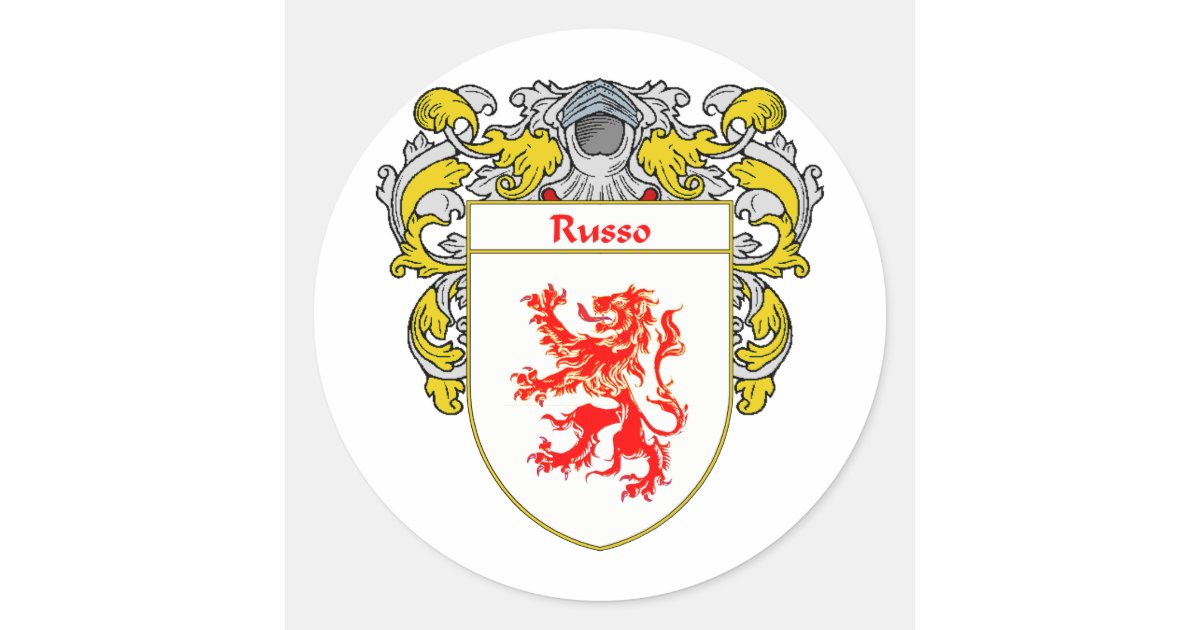 Russo Coat of Arms (Mantled) Classic Round Sticker | Zazzle