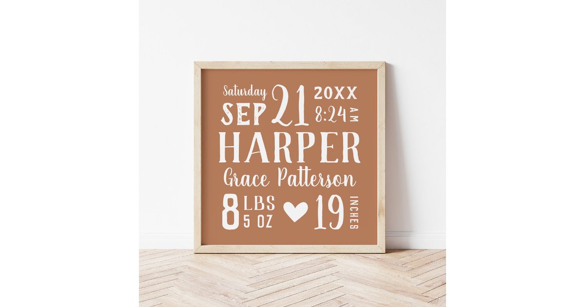 Rust Baby Girl Birth Stats Keepsake Poster | Zazzle