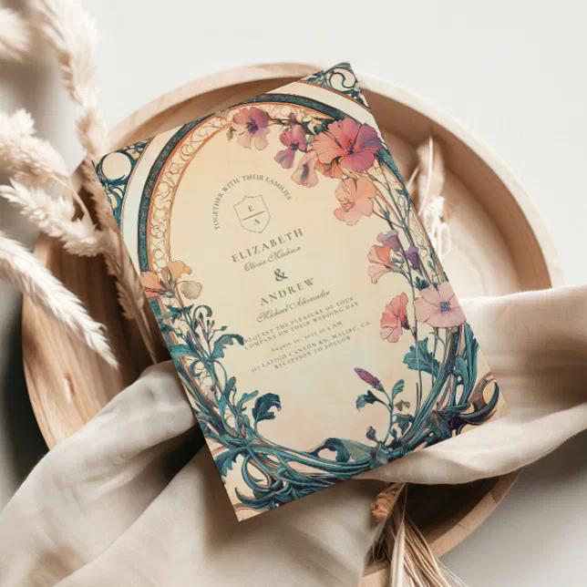 Rust Blue Bloom wedding Invitation | Zazzle