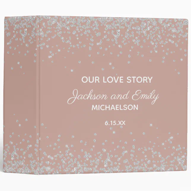 Rust Blush Pink Silver Glitter Wedding 3 Ring Binder | Zazzle