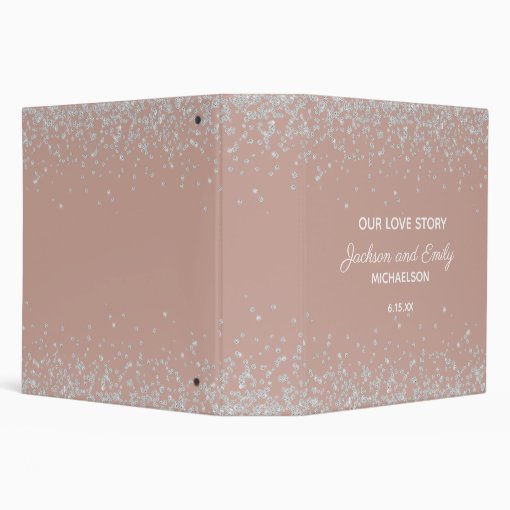 Rust Blush Pink Silver Glitter Wedding 3 Ring Binder | Zazzle