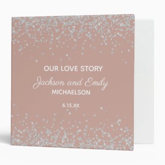 Rust Blush Pink Silver Glitter Wedding 3 Ring Binder | Zazzle