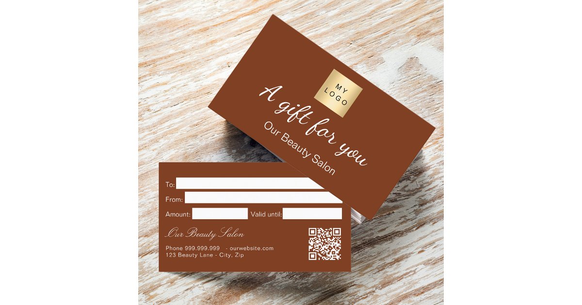 Rust burnt orange logo qr gift certificate card | Zazzle