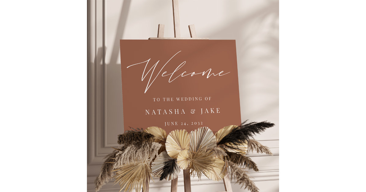 Rust Calligraphy Script Wedding Welcome Sign | Zazzle
