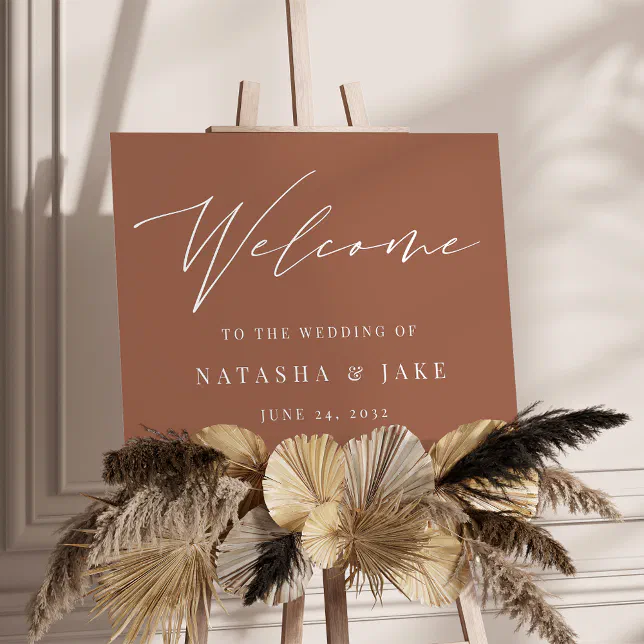 Rust Calligraphy Script Wedding Welcome Sign | Zazzle