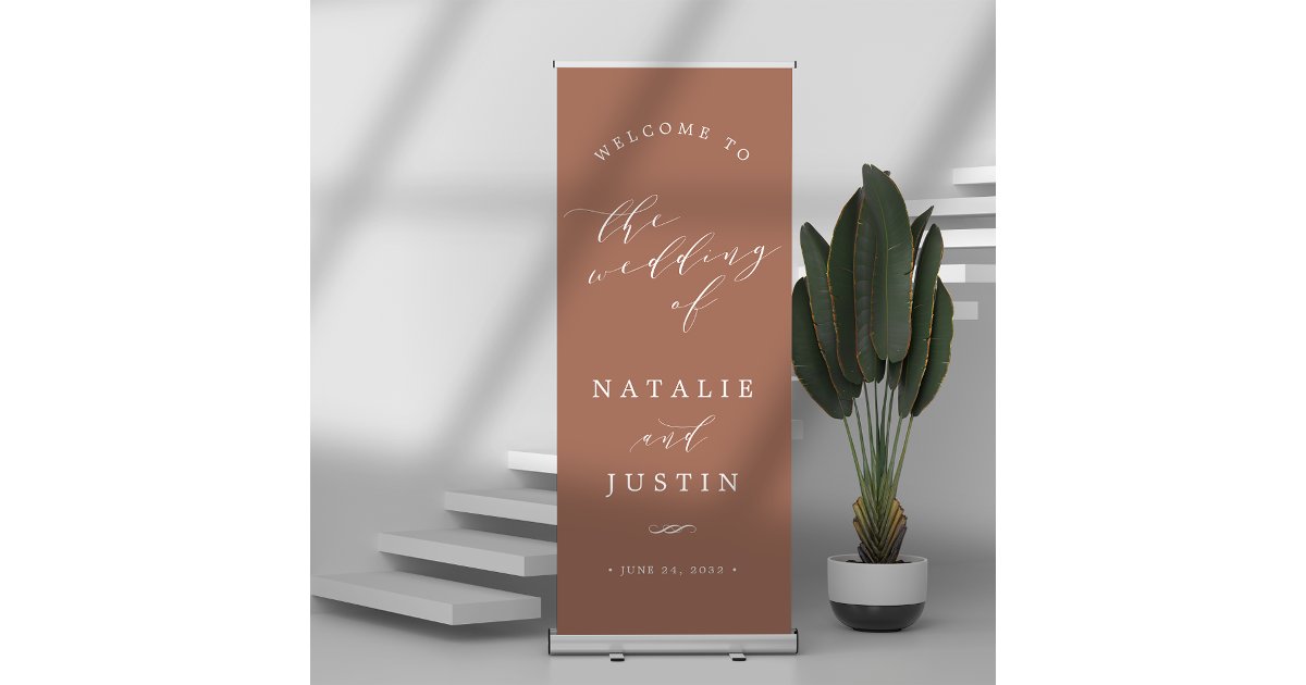 Rust | Chic Calligraphy Wedding Welcome Retractable Banner | Zazzle