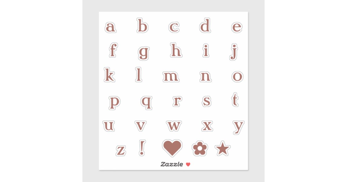 Rust Color Lower Case Text Letters Alphabet Heart Sticker | Zazzle