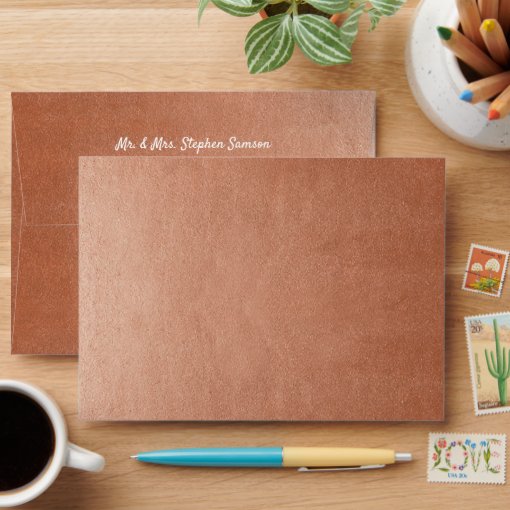 Rust Copper Faux Foil Effect with Return Address Envelope | Zazzle