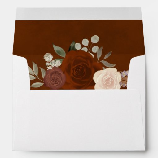 Rust & Coral Roses Elegant White Wedding Envelope | Zazzle