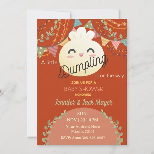Rust Cute Little Dumpling Baby Shower Invitation | Zazzle