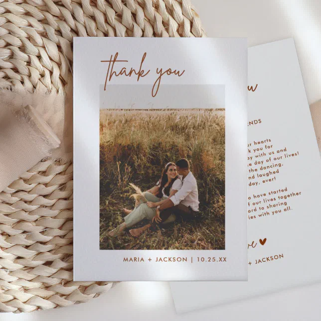 Rust Earthy Photo Wedding Thank You Cards | Zazzle