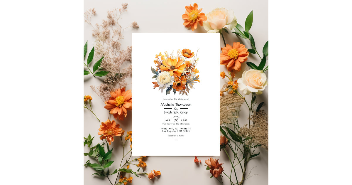 Rust Floral Wedding Invitation | Zazzle