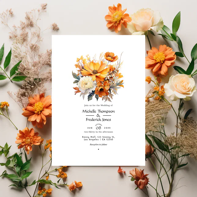 Rust Floral Wedding Invitation | Zazzle