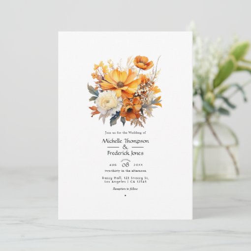 Rust Floral Wedding Invitation | Zazzle