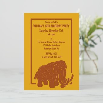 Rust & Gold Cartoon Woolly Mammoth Birthday Party Invitation | Zazzle