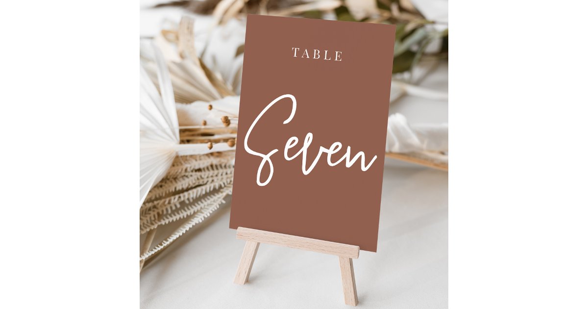 Rust Hand Scripted Table SEVEN Table Number | Zazzle