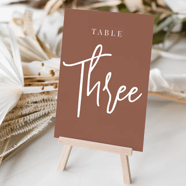Rust Hand Scripted Table THREE Table Number | Zazzle
