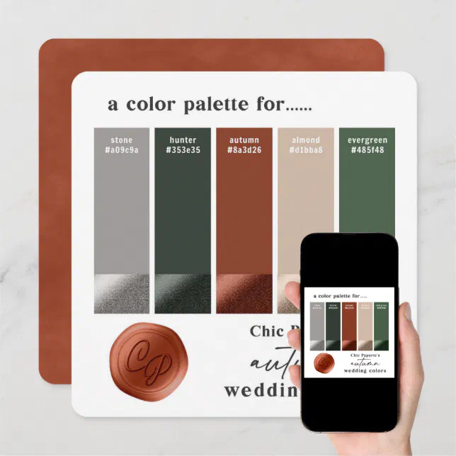 Rust Hunter Green Fall Wedding Color Palette Card | Zazzle
