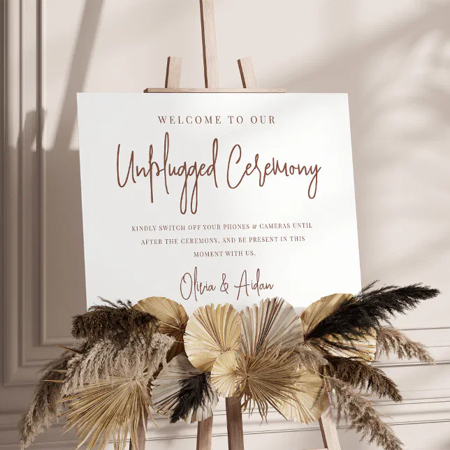 Rust | Modern Handwritten Unplugged Ceremony Sign | Zazzle