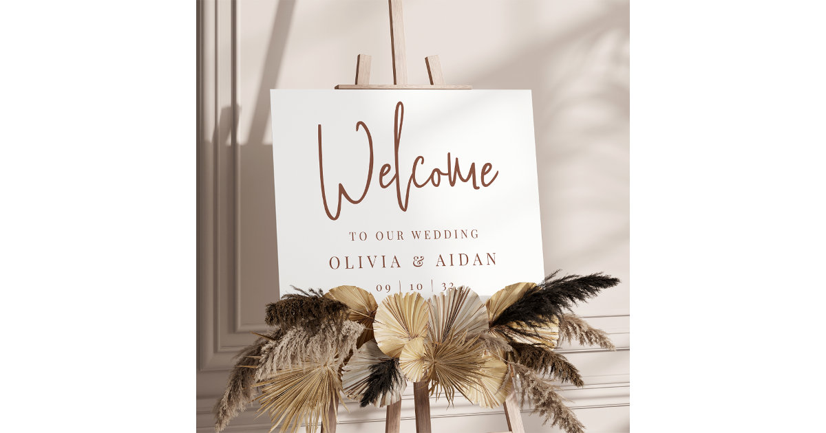 Rust | Modern Handwritten Wedding Welcome Sign | Zazzle