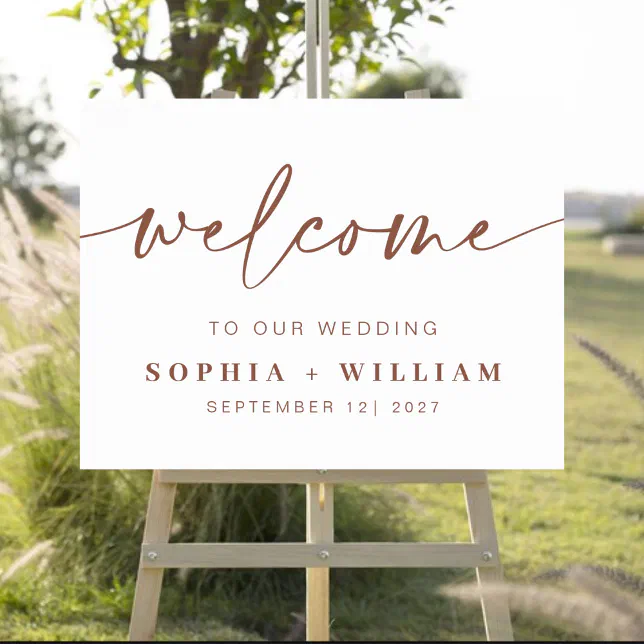 Rust | Modern Handwritten Wedding Welcome Sign | Zazzle