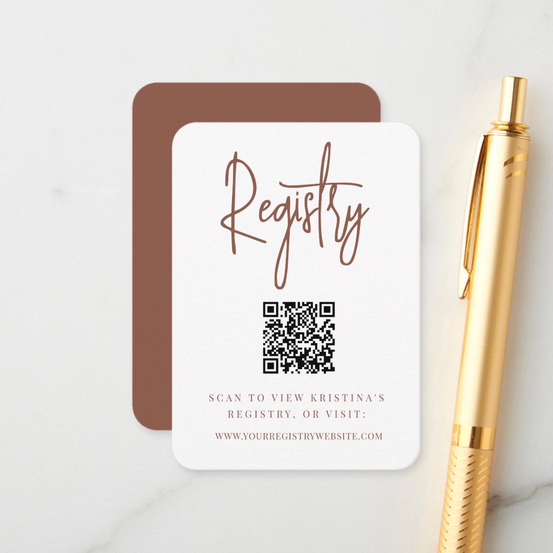 Rust | Modern Script QR Code Bridal Registry Enclosure Card | Zazzle