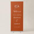Rust modern simple monogram wedding welcome retractable banner | Zazzle