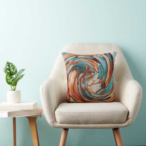 Rust N Blue Abstract Art Throw Pillow | Zazzle