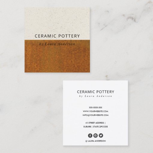 RUST OCHRE CERAMIC POTTERY GLAZED SPECKLED TEXTURE SQUARE BUSINESS CARD ...