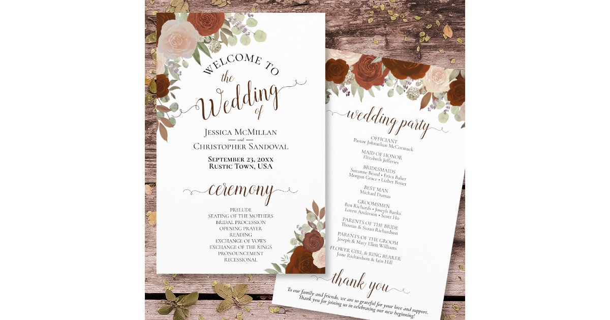Rust Orange Autumn Floral Budget Wedding Program | Zazzle