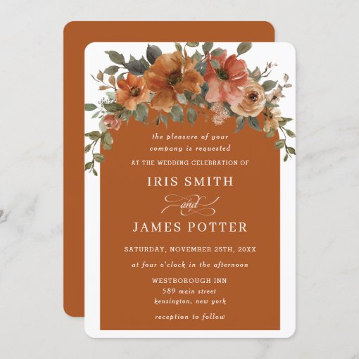 Rust Orange Copper Earthy Tone Floral Arch Wedding Invitation | Zazzle
