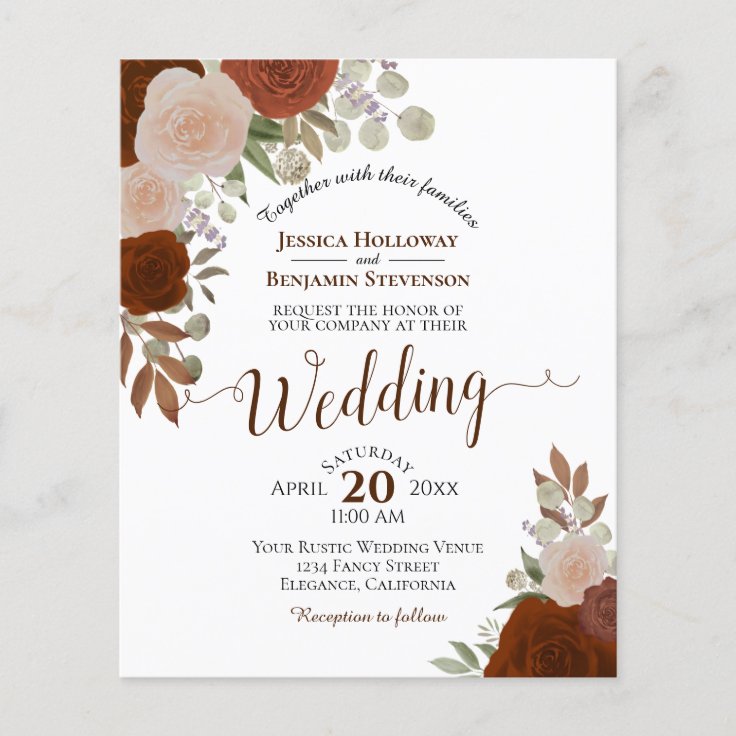 Rust Orange Floral BUDGET Wedding Invitation | Zazzle