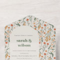 Rust Orange Groovy Retro Arch Floral Wedding All In One Invitation | Zazzle