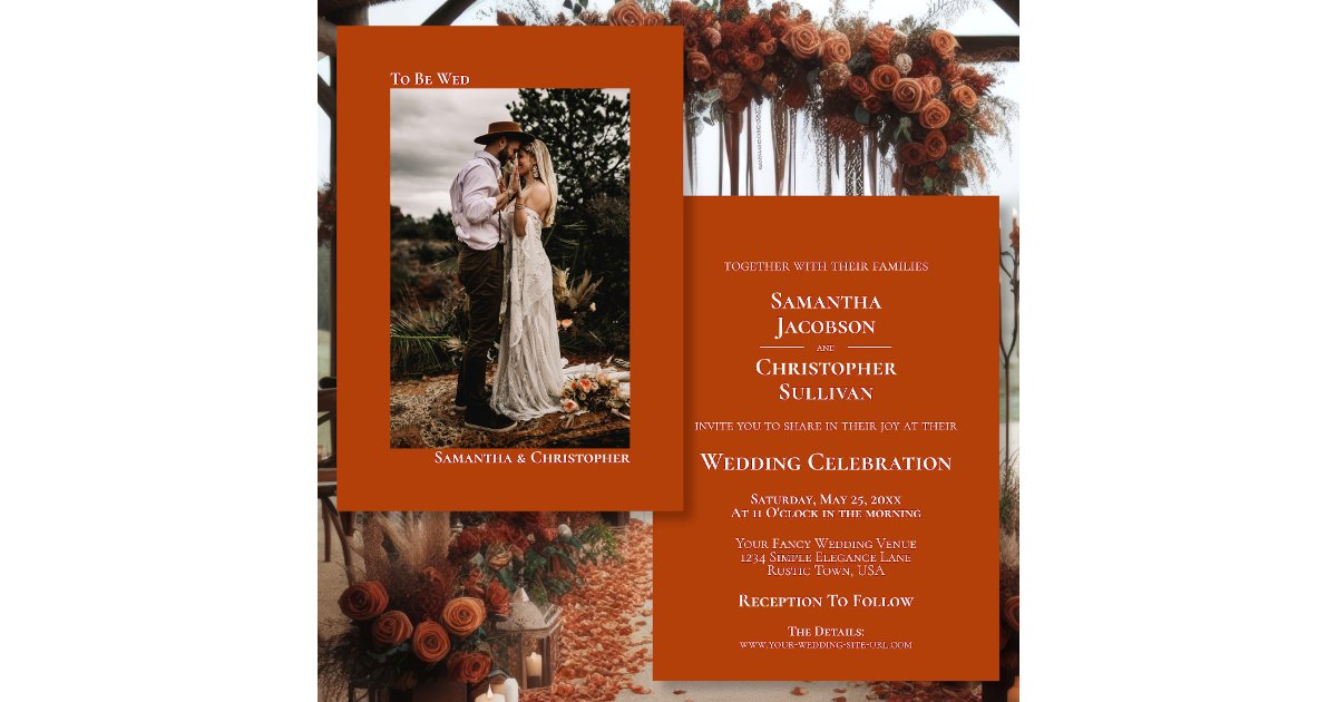 Rust Orange Minimalist Vertical Photo Wedding Invitation | Zazzle