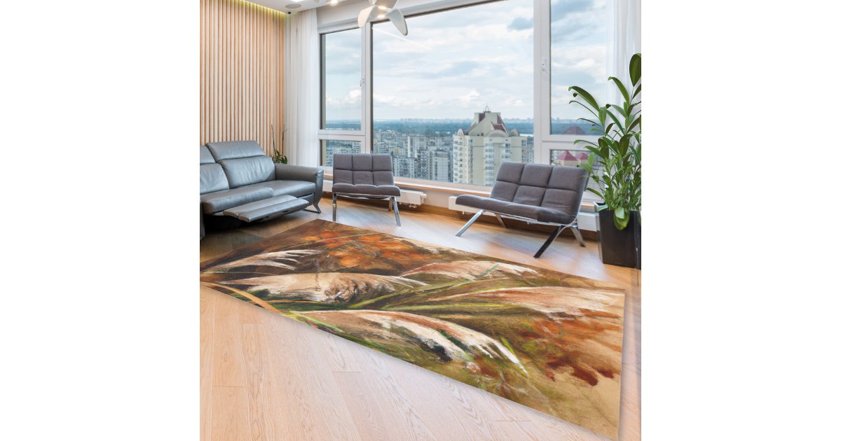 Rust Orange & Taupe Pampas Grass Rustic Rug | Zazzle