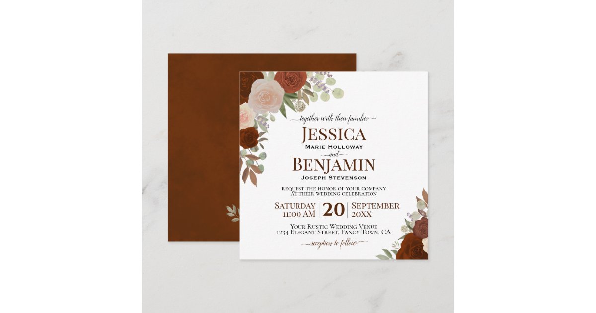Rust Orange Watercolor Roses Elegant Wedding Invitation | Zazzle