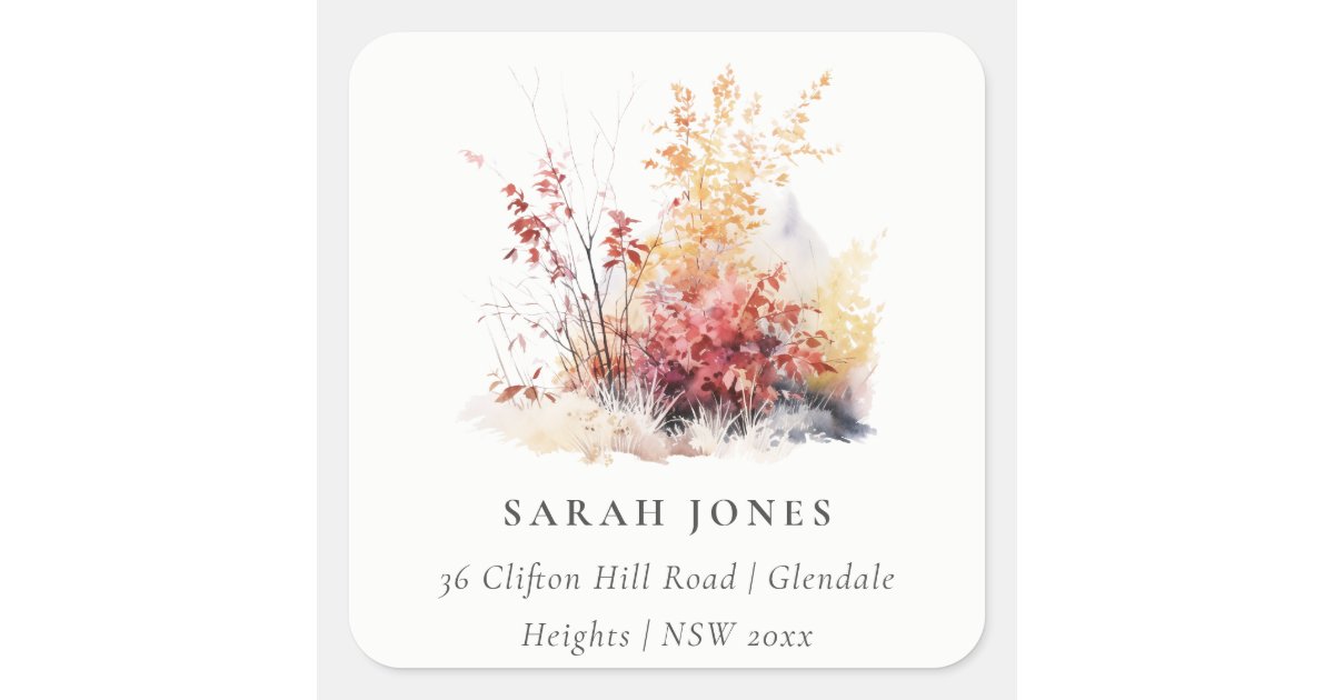 Rust Orange Yellow Autumn Fall Landscape Address Square Sticker | Zazzle