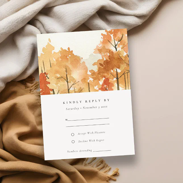 Rust Orange Yellow Autumn Fall Trees Wedding RSVP Enclosure Card | Zazzle