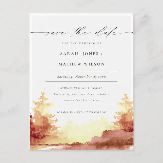 Rust Orange Yellow Fall Trees Save the Date Card | Zazzle