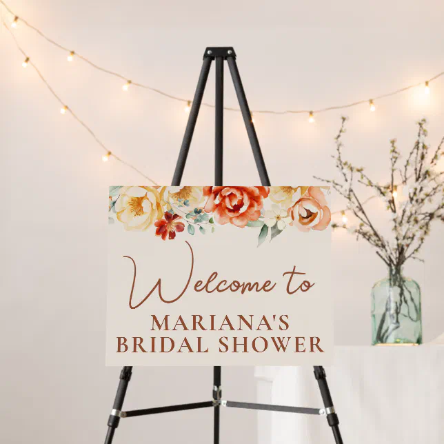 Rust Peach Floral Bridal Shower Welcome Sign | Zazzle