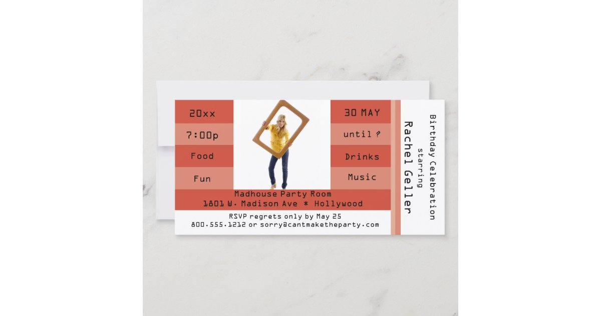 Rust Photo Admission Ticket Birthday Party Invite | Zazzle