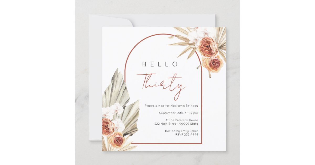 Rust Red Flowers Birthday Invitation | Zazzle