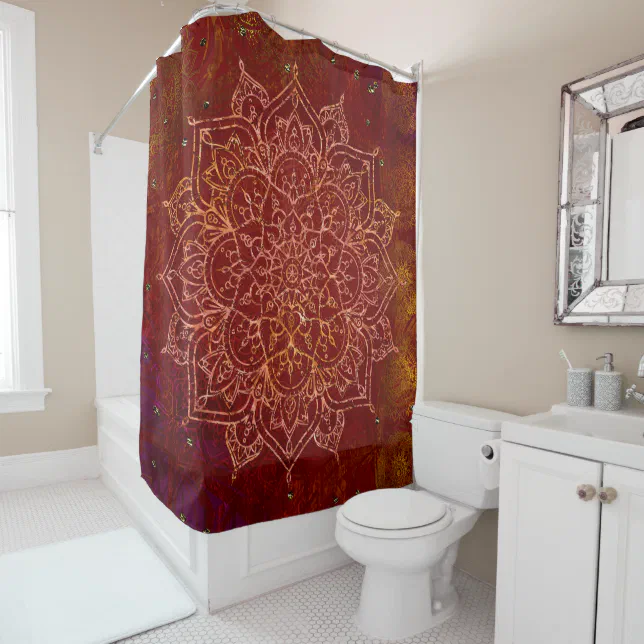 Rust Red Mandala Gold Glam Modern Chic Shower Curtain | Zazzle