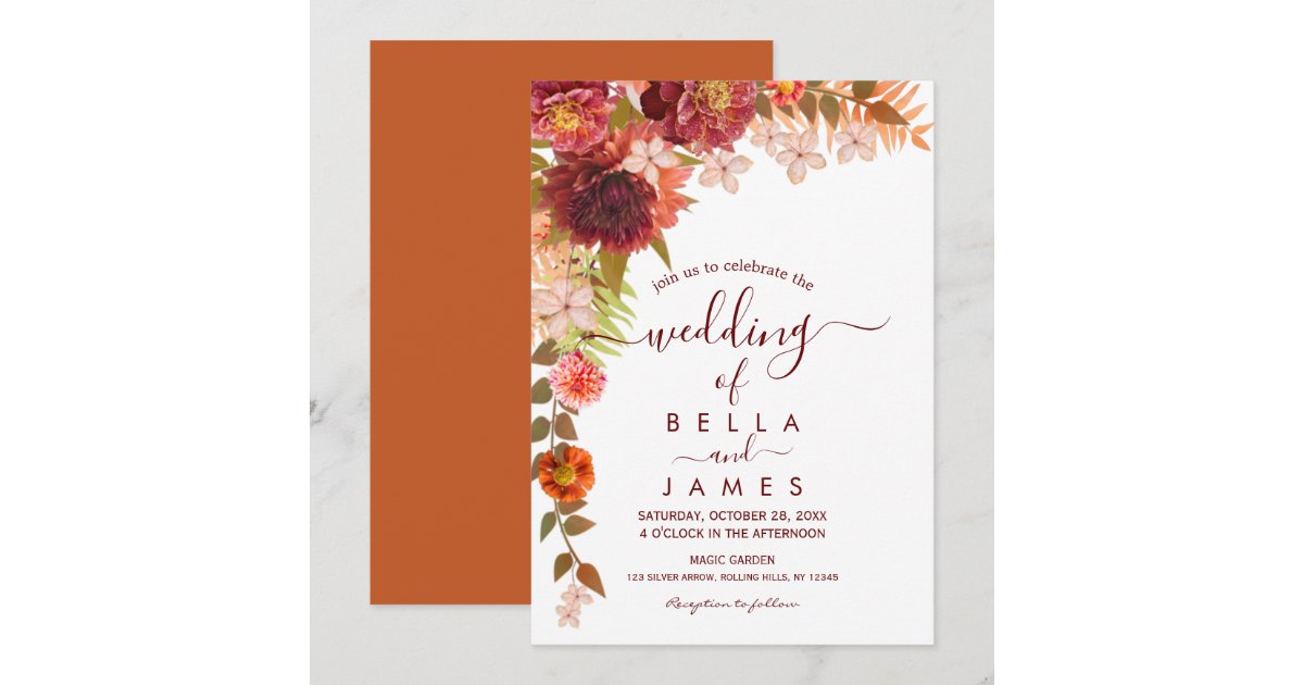 Rust Terracotta Boho Floral Wedding Invitation | Zazzle