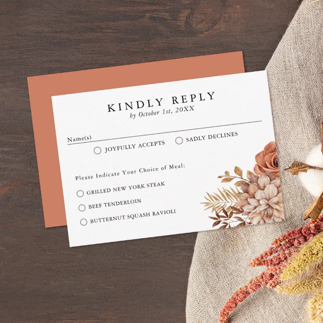 Rust Terracotta Fall Floral RSVP Card | Zazzle