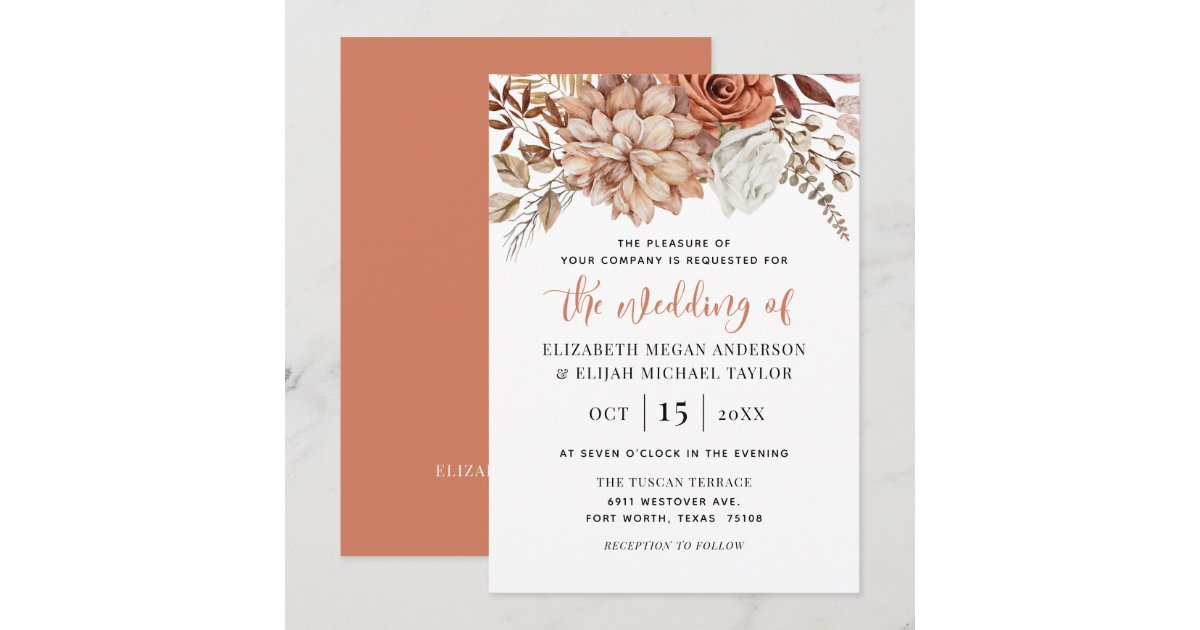 Rust Terracotta Fall Floral Wedding Invitation | Zazzle