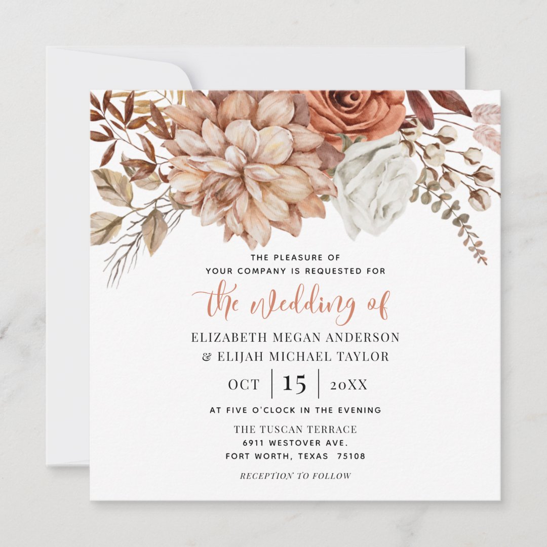 Rust Terracotta Fall Floral Wedding Invitation | Zazzle